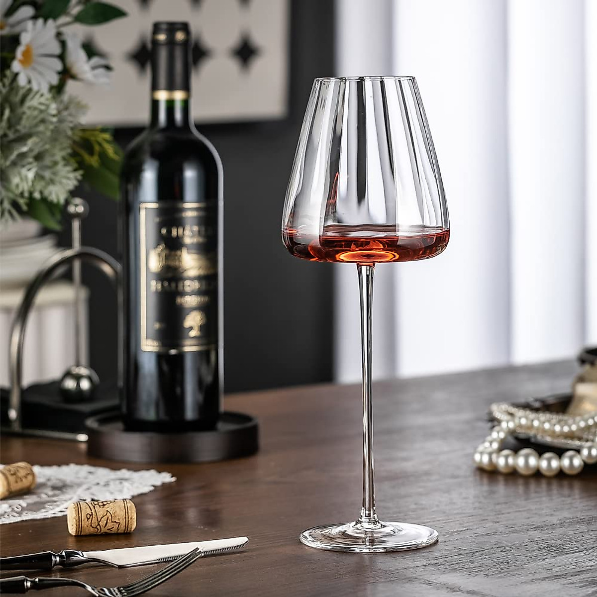 PTSTING Wine Glasses 20oz Hand Blown Red Wine Glasses Art Retro Wine Glass Set with Long Stem Set of 2 for Wine Tasting,Wedding,Anniversary,Christmas,Birthday