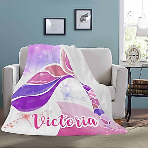 Custom Name Blanket for Baby Girls Personalized Mermaid Blanket Purple Throw Blanket for Kids Girls Adults 30"x40"Inch
