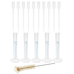 uxcell Plastic Graduated Cylinder, 10ml Measuring Cylinder with 10 Transfer Pipettes and 1 Brush, 16in1 Set for Science Lab