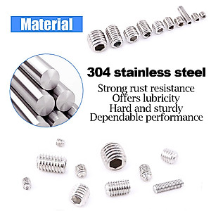 Glarks 200-Piece M3 4 5 6 8 Hex Allen Head Socket Set Screw Assortment Kit (304 Stainless Steel)