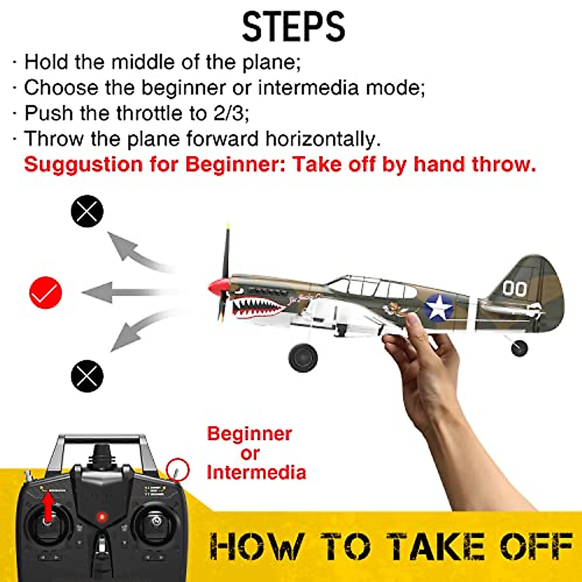 VOLANTEXRC RC Plane 4 Channel P40 Warhawk Remote Control Airplane Fighter RTF with 6-Axis Gyro, 3 Modes Easy to Fly, 2.4GHz Radio Controlled Aircraft for Beginners, Boys & Adults