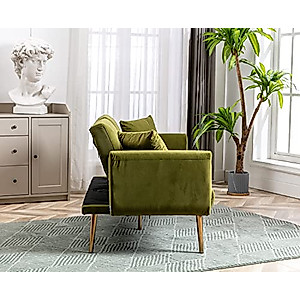 Antetek Velvet Futon Sofa Bed with 3 Adjustable Positions, Small Sleeper Sofa Loveseat with 2 Decorative Pillows, Modern Upholstered Convertible Couch with 5 Metal Tapered Legs (Olive Green)