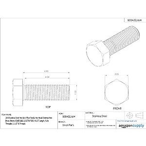 18-8 Stainless Steel Hex Bolt, Plain Finish, Hex Head, External Hex Drive, Meets ASME B18.2.1/ASTM F593, 4-1/2" Length, Partially Threaded, 1"-8 Threads