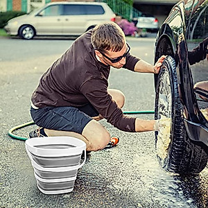 Fasmov 2 Pack Collapsible Plastic Bucket, Portable Cleaning Bucket with Handle, 2.6 Gallon (10L) Foldable Rectangular Tub for Hiking, Backpacking, Camping, Fishing, Car Wash, Gray & Blue
