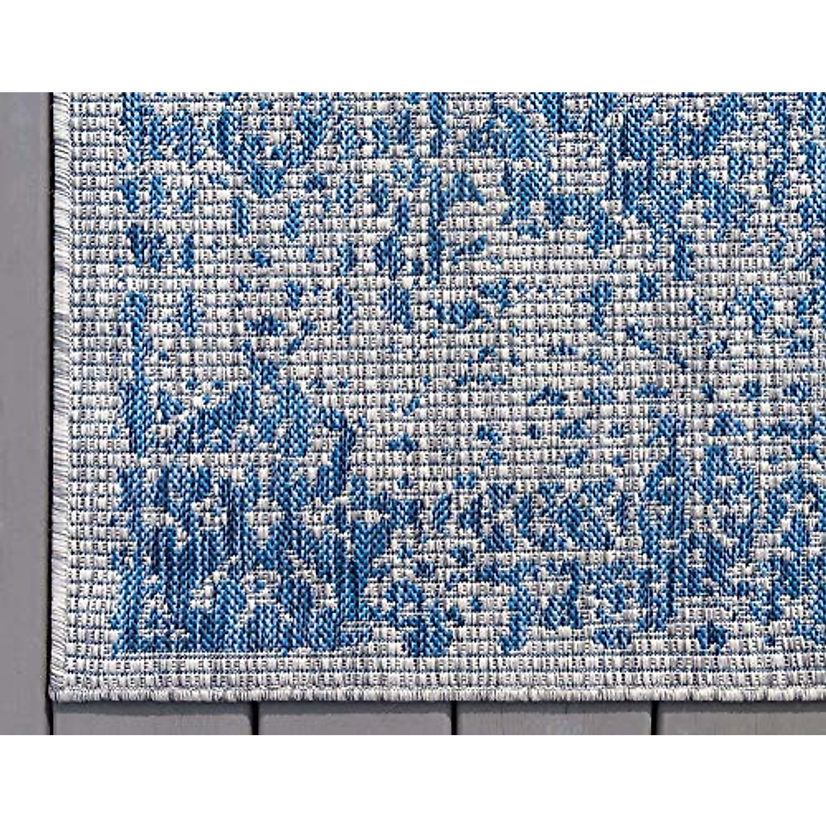 Unique Loom Outdoor Traditional Collection Area Rug - Timeworn (2' x 8' Runner, Blue/ Gray)