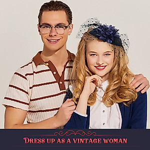 Jeyiour 9 Pcs Fascinators Hats Tea Party Hats for Women with Veil Flower 20s 50s Feather Pillbox Hat with Clips, 9 Colors (Multi Colors)