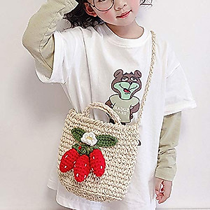 Rebecca Women Girl Straw Woven Shoulder Bag Beach Crochet Envelope Crossbody Bag Vacation Tassels Handbag (Strawberry beige)