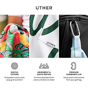 Uther Cart Golf Towel – Premium Microfiber Towel with Carabiner Clip, Golf Accessories – 15 Inch x 24 Inch, 20+ High Fashion Prints (Flamingo Lake)
