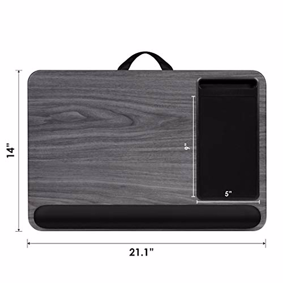LapGear Home Office Pro Lap Desk with Wrist Rest, Mouse Pad, and Phone Holder - Gray Woodgrain - Fits up to 15.6 Inch Laptops - Style No. 91595