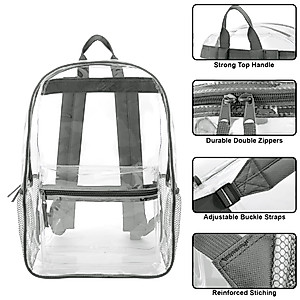 Clear Backpack With Reinforced Straps For Security & Sporting Events (Gray)