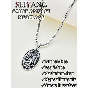 Seiyang Virgen de Guadalupe Necklace Sterling Silver Virgin Mary Pendant Miraculous Medal Pendant Religious Gift for Women Mom