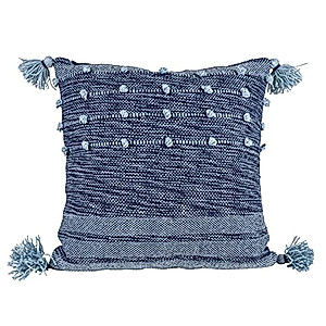 Foreside Home & Garden Blue with Corner Tassels 18X18 Hand Woven Filled Outdoor Pillow