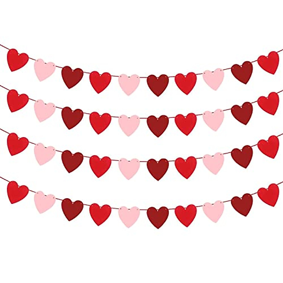 Felt Heart Garland for Valentines Day Decor - Pack of 40, Valentines Day Banner Decor, 4 Pcs Valentine’s Day Garland, Heart Garland for Anniversary Wedding Party Home Office Wall Decorations