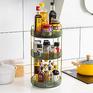 Wolfive 3-layer bathroom counter organizer, large capacity 360° rotating makeup table storage rack, lipstick and skin care storage rack, for bedroom, bathroom, kitchen and other storage (Dark green)