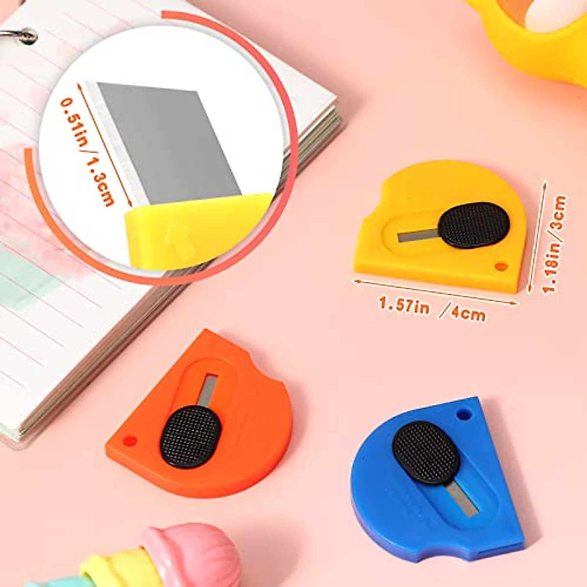 30 Pieces Mini Portable Box Cutter with Keychain Auto Retractable Pocket Utility Letter Opener Small Office Safety Art Cutter for Opening Packages Paper Cutting DIY Crafts, 3 Colors