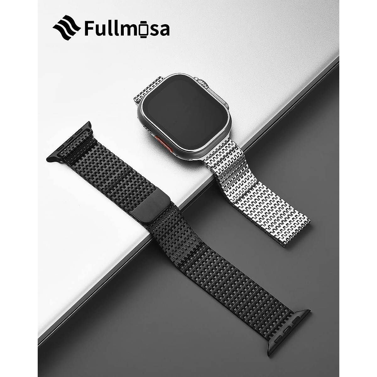 Fullmosa Compatible Apple Watch Metal Bands 45mm 44mm 42mm, Stainless Steel Mesh Loop Magnetic Clasp iWatch Band with TPU Case for Apple Watch Series 9 8 7 6 5 4 3 2 1 SE SE2 for Men Women (Silver)