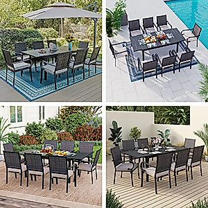 HERA'S HOUSE 9 Pieces Wicker Patio Dining Set, 8 x Rattan Dining Chair, 1 x Extendable Metal Dining Table, All Weather Resistant Outdoor Furniture Set for 8 for Lawn Garden Backyard