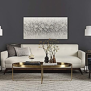 Bedroom Wall Art White Flowers Picture Hand-Painted Oil Painting Framed Canvas Artwork Modern Gallery Plant Decor Wall Decorations for Living Room Office Kitchen Bathroom Size 20x40 inch Ready to Hang