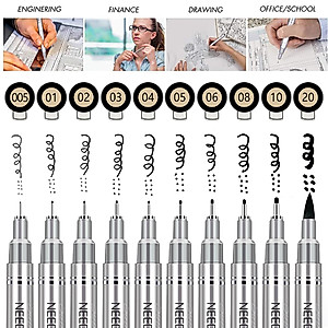 PANDAFLY Precision Micro-Line Pens, 10 Size Black Micro-Pen Fineliner Ink Pens, Waterproof Archival Ink Multiliner Pens for Artist Illustration, Calligraphy, Sketching, Technical Drawing