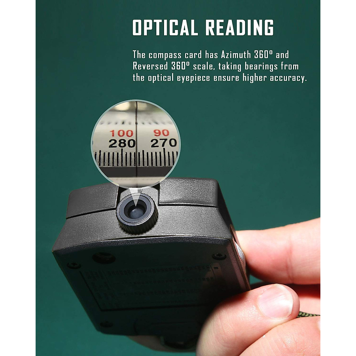 Eyeskey Tactical Survival Compass with Lanyard & Pouch | Waterproof & Impact Resistant | Lensatic Sighting Compass for Hiking (Black)