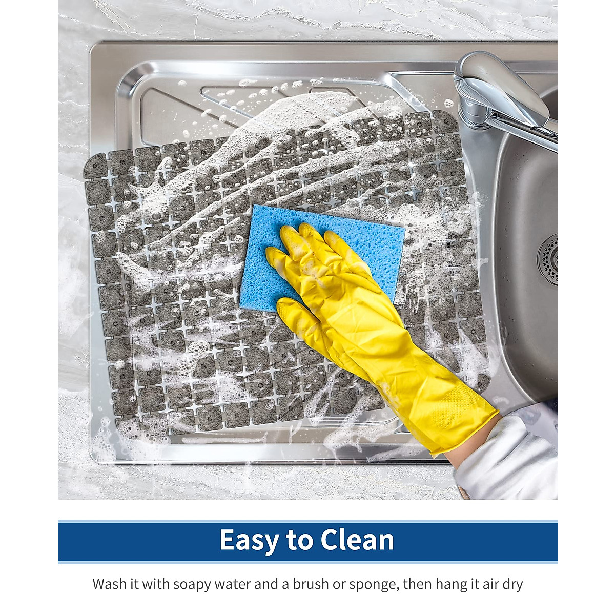 Bligli Sink Mat for Stainless Steel/Ceramic Sinks, 2 Pack 15.7x11.8 inches PVC Sink Protectors for Bottom of Kitchen Sink, Dishes and Glassware drain Mats, Durable and Fast Draining (Clear Grey)