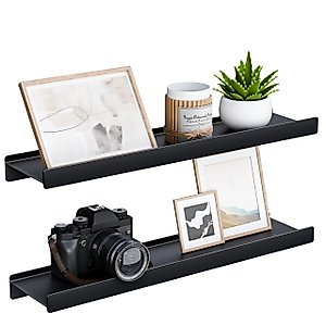 dancrul Floating Shelves for Wall, Wall Mounted Shelves with Lip for Storage, Metal Display Shelves for Home Decor, Kitchen/Living Room/Bedroom/Bathroom Shelves, Black 20 inch 2 Pack