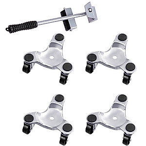 Ganggend 6 Inch Furniture Dolly Set 4 Pack, 330lbs Load Capacity Each Pack Steel Tri Dolly Furniture Lifter, Mover Dolly 3 Wheels Heavy Duty for Moving Cabinet, Furniture, Appliances, Silver