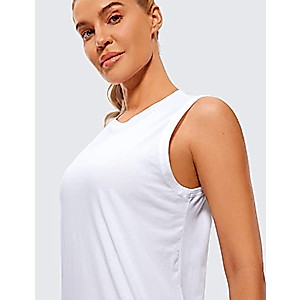 CRZ YOGA Pima Cotton Workout Tank Top for Women Loose Sleeveless Tops High Neck Yoga Tanks Athletic Gym Shirts White X-Large
