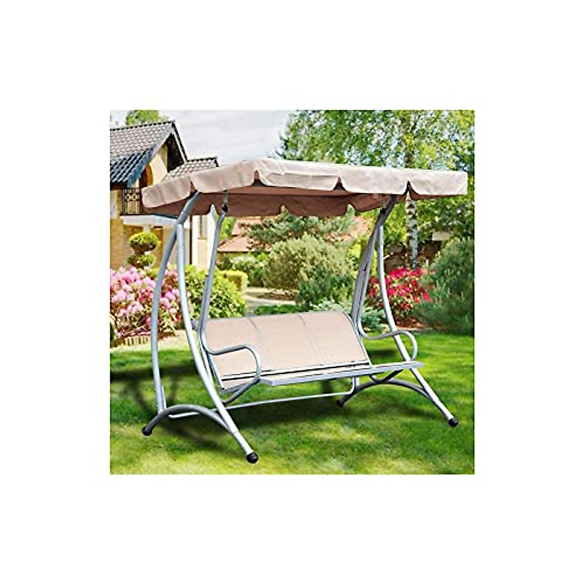 Waterproof Patio Swing Canopy Cover Set - Patio Swing Cushion Cover 3 Person Swing Seat Cover Replacement Anti Dust Protector 74.80 x 51.97 x 5.91 inch(Beige)