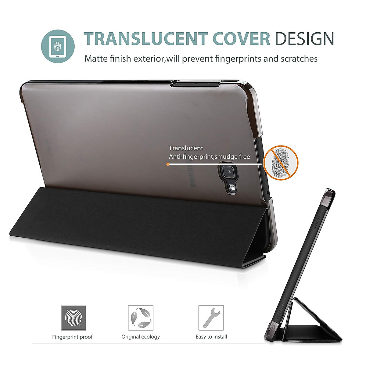 ProCase Slim Case for Galaxy Tab A 10.1 2016 SM-T580 T585 T587, Lightweight Stand Shell Smart Cover for Old Model Galaxy Tab A 10.1 Case 2016 –Black