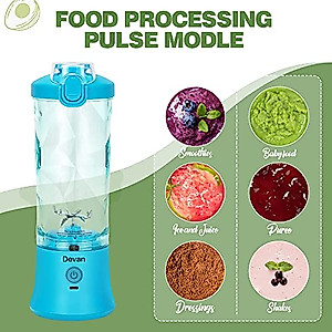 Portable Blender,270 Watt for Shakes and Smoothies Waterproof Blender USB Rechargeable with 20 oz BPA Free Blender Cups with Travel Lid. (Blue)