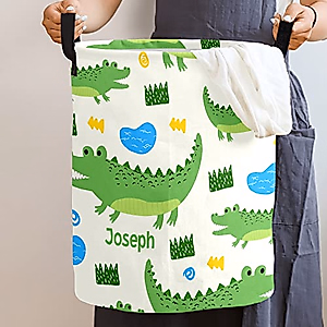 Cartoon Crocodile Animal Personalized Laundry Basket Clothes Hamper with Handles Waterproof ,Collapsible Laundry Storage Baskets for Bathroom,Bedroom Decorative 19.7"Hx14.2"D