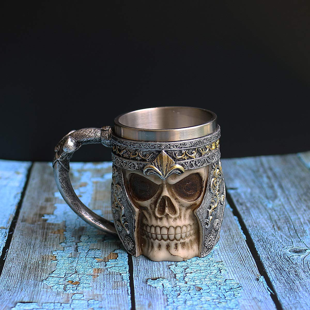 OTARTU 13oz Skull Coffee Mug Viking Skull Beer Mugs Stainless Steel Liner Gift for Men Father's Day Gifts