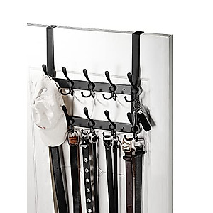 Over The Door Belt Organizer Rack, Holds Over 60 Large Belts, Heavy Duty Metal Storage Holder with Triple-Hook Design, Tie & Scarf Display Hanger for Closet, Bedroom Door, Bra Hanger- 2-Tier, Black