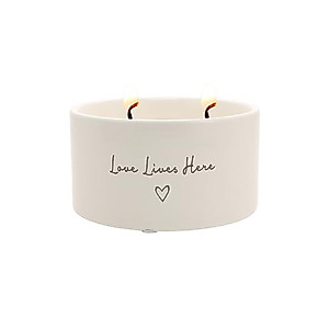 Pavilion - Love Lives Here - 10 oz Soy Wax Ceramic Vessel Candle Housewarming Apartment-Warming Gift Present Neutral Home Decor