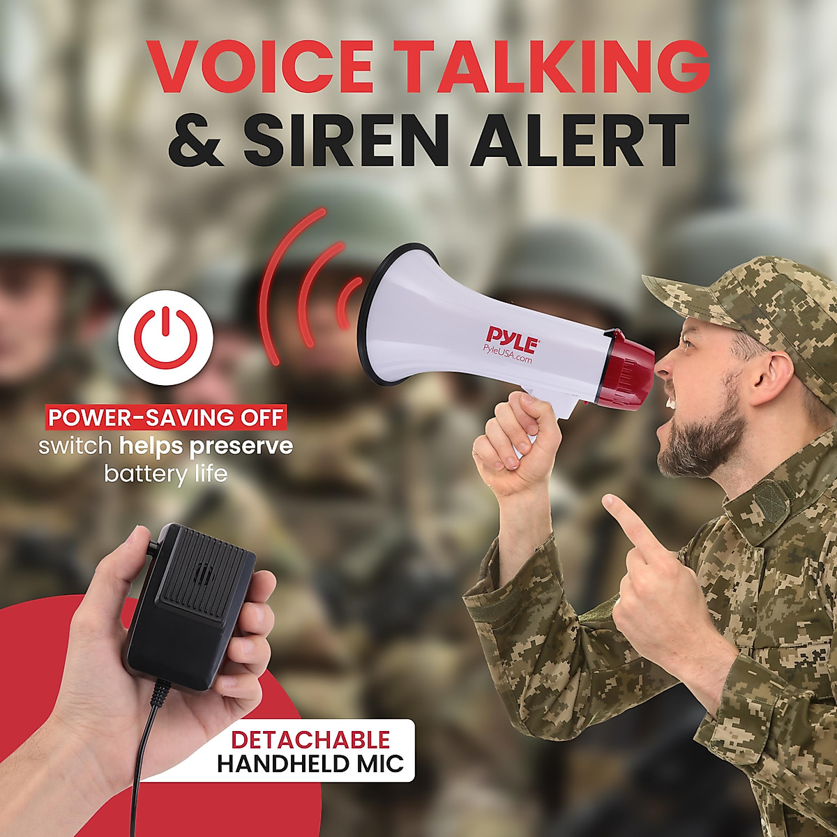 Pyle 40 Watt Professional Megaphone Clear Sound & Ergonomic Grip - Multi-Function with Talk, Siren, Volume Control - Detachable Handheld Mic - Indoor & Outdoor Sports, Emergency Response