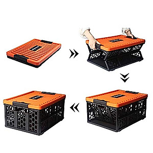 Mymazn Trunk Organizer Plastic for Car, Crate Storage Collapsible Car Organizer for SUV, Groceries, Camping | with Lid, Waterproof Bag, Optional Insulated Cooler(Orange)