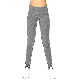 MOPAS Womens Yoga Pants with Fold Over Solid Waistband Grey Medium