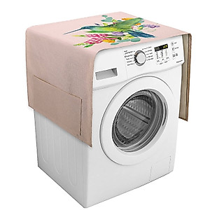 Hummingbird Flower Pattern Washing Machine Dryer Top Cover Refrigerator Fridge Dust-Proof Cover with Storage Pockets Bags Sunscreen Cover Kitchen Christmas Decor