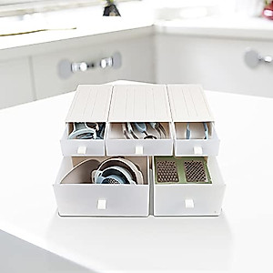 EYMPEU Stackable Drawers 5 Set White for Home Office and Desktop Storage, Frosted Plastic Makeup Storage and Bathroom Organizers, Mixed Sizes Combination