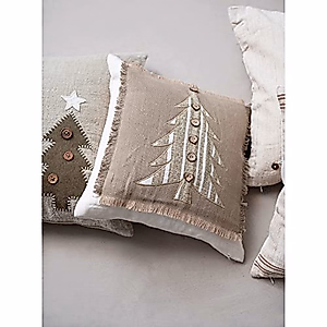 Creative Co-Op Jute and Cotton Pillow with Embroidered Christmas Tree