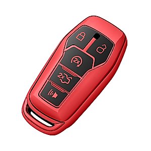 Tukellen for Ford Key Fob Cover Premium Soft Full Protection Key Case Shell Compatible with 2013-2016 Ford Fusion 2015-2017 Ford Mustang F-150 Explorer(Red)
