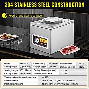 BestEquip Chamber Vacuum Sealer Machine DZ 260S Commercial Kitchen Food Chamber Vacuum Sealer, 110V Packaging Machine Sealer for Food Saver, Home, Commercial Using