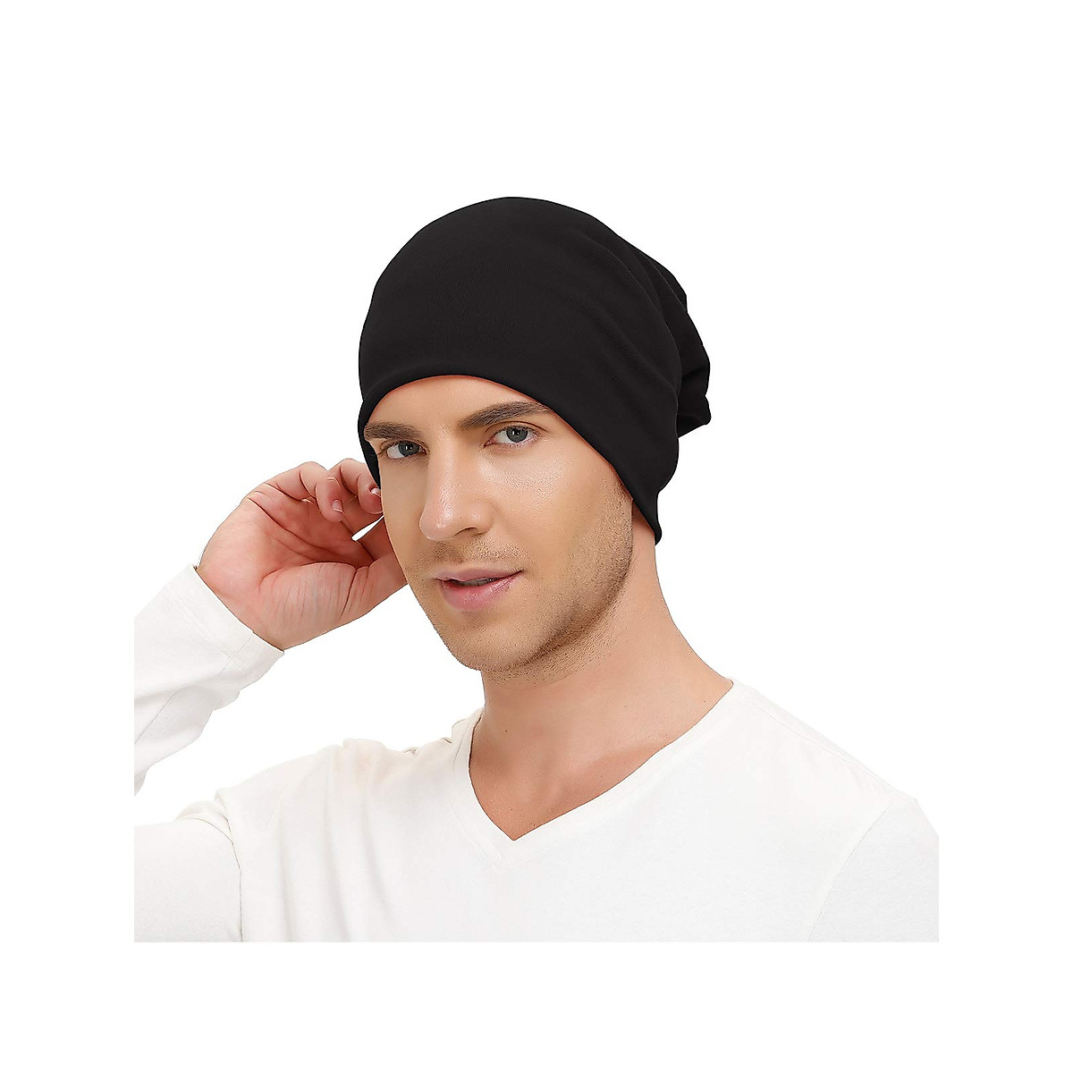 Century Star Cotton Slouchy Beanie Hat Stretch Hip-Hop Warm Skull Caps Unisex Baggy Lightweight Beanie for Women 01 Black One Size