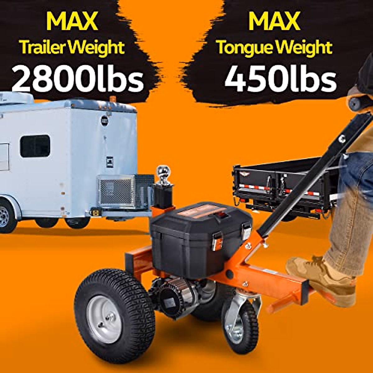 SuperHandy Trailer Dolly Electric Power 2800LBS Max Trailer Weight, 450LBS Max Tongue Weight, DC 24V 800W 12V 7Ah Powered Heavy Duty Commercial Jack Lever 2" Ball Mount Included