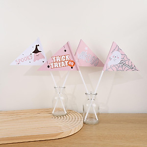 STKMELON 18Pcs Ghost Boo Halloween Pennant Flags Boo Basket Pennant Flags- Perfect for Halloween Decorations & Parties, Black&Pink