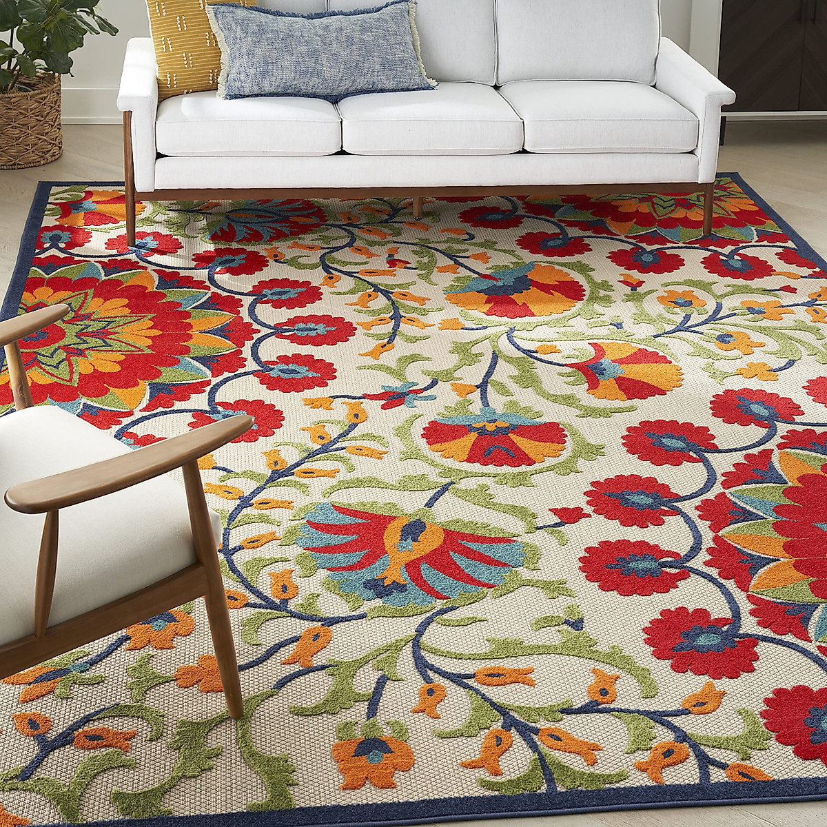 Nourison Aloha Indoor/Outdoor Red/Multi 10' x 14' Area Rug, Easy Cleaning, Non Shedding, Bed Room, Living Room, Dining Room, Deck, Backyard, Patio (10x14)