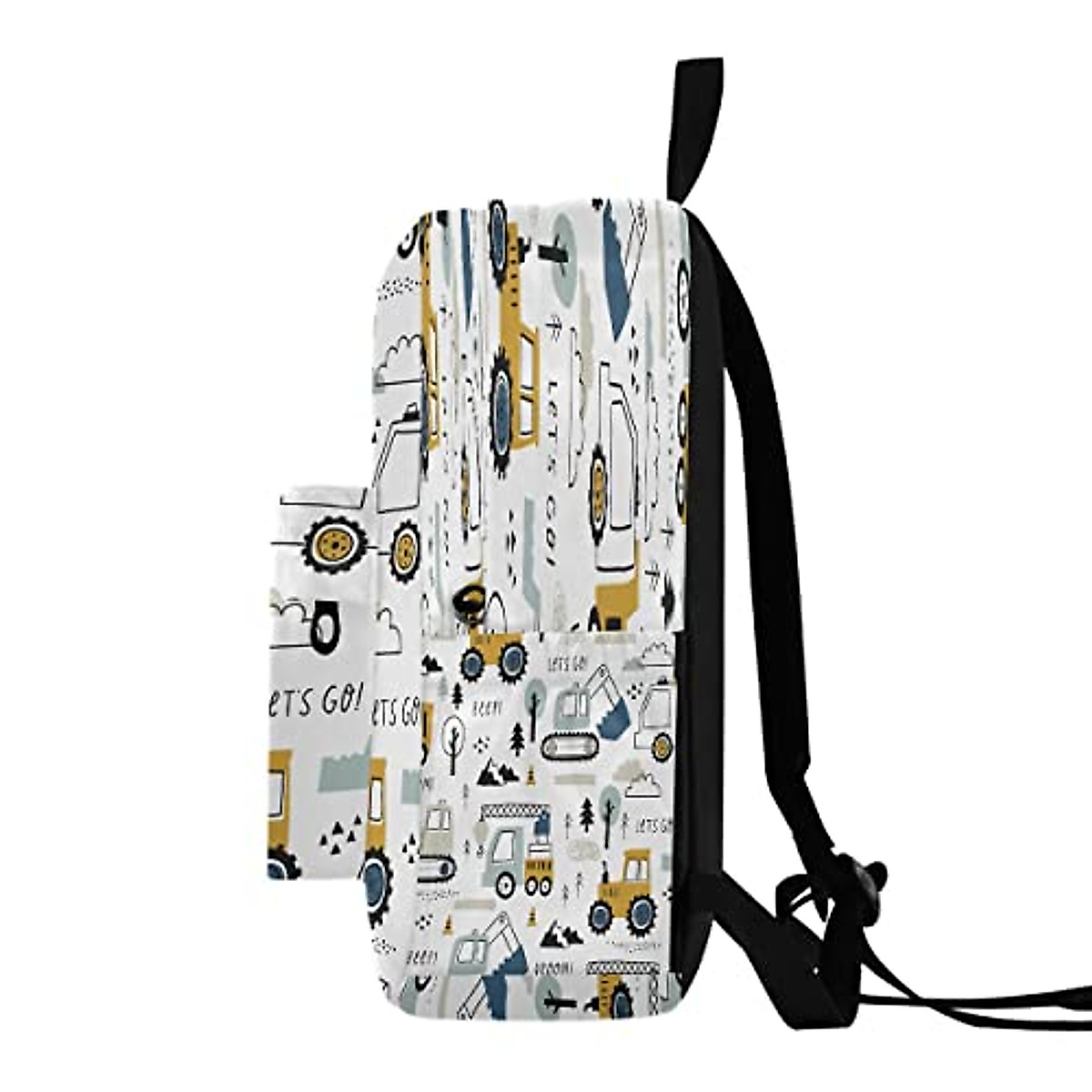 Lightweight School Backpack Childish Truck Excavator Bookbag Schoolbag Casual Daypack for Travel with Bottle Side Pockets