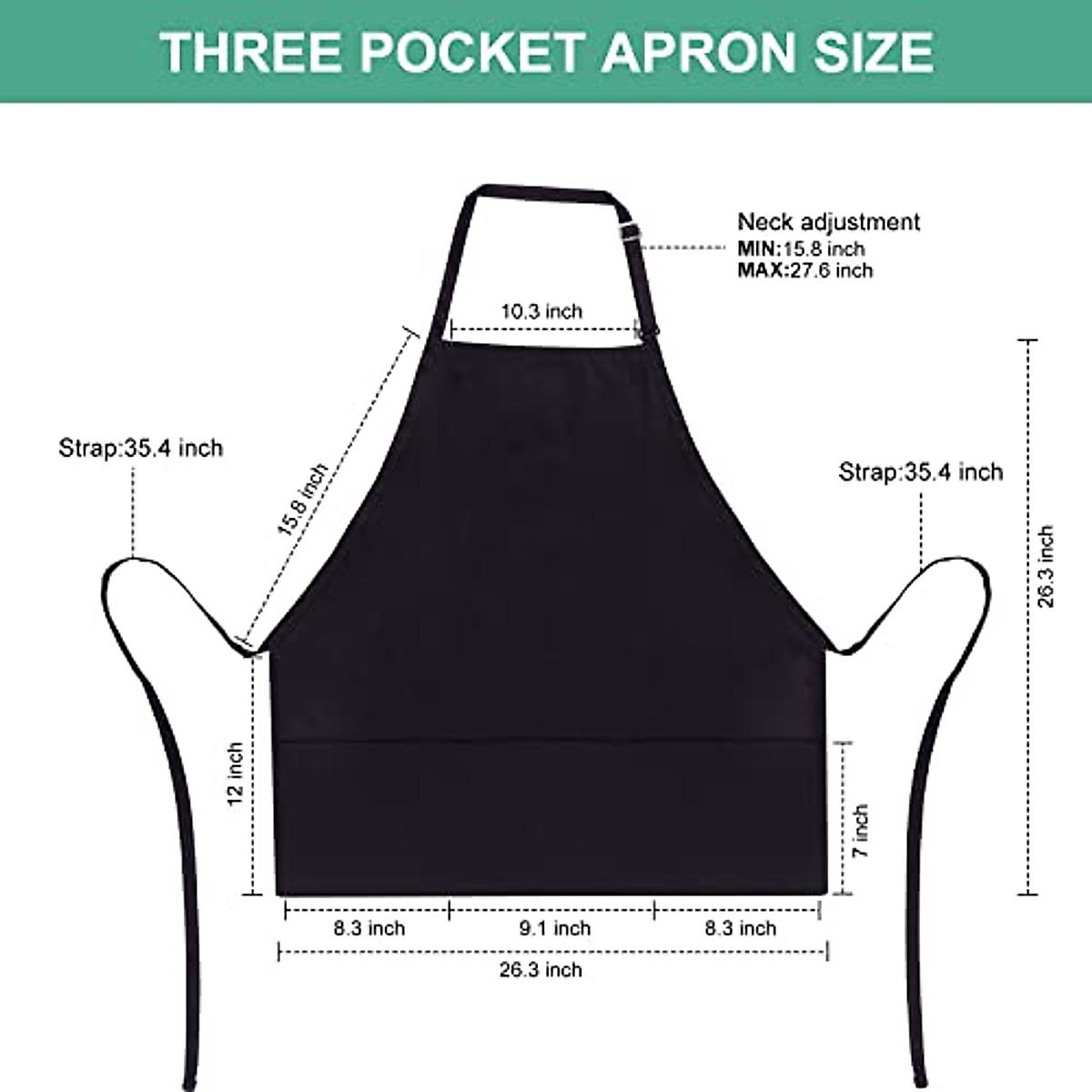 Jubatus 2 Pack 3 Pockets Adjustable Bib Apron Chef Kitchen Cooking Aprons for Women Men, Black