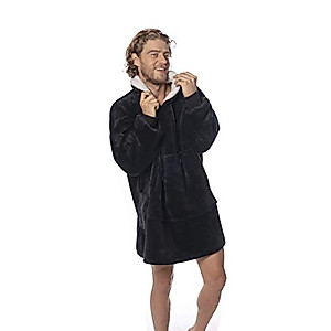 Sherpa Oversized Hoodie Blanket - Double Sided Sweatshirt Blanket Hoodie Women / For Men And Kids | Big Wearable Blanket For Adults And Teens One Size Fits All |  The Ultimate Gift - Reluxie (Black)